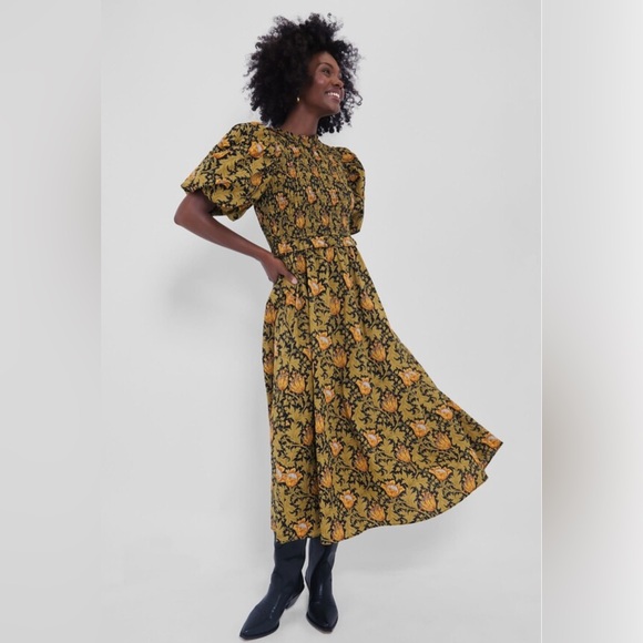 Tuckernuck | Dresses | Tuckernuck Yellow And Black Floral Midi Dress ...